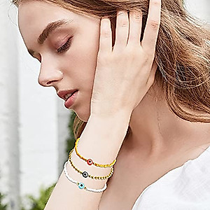 PHUNTTEK 2400pcs Seed Beads and Evil Eye Beads Halloween Beads for Jewelry Making, 3mm Glass Seed Beads 8mm Flat Evil Eye Colorful Bracelet Beads Kit for Bracelets Making DIY Gift Beading Supplies