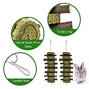 alfyng 3 PCS Bunny Chew Toys for Teeth Grinding, Organic Apple Wood Sticks Pet Snacks Chewing Playing Toys with Grass Cake for Rabbits, Chinchilla, Guinea Pigs, Hamsters and Other Small Animals