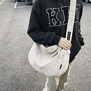 Unisex Corduroy Crossbody Dumpling Bag Tote Messenger Casual Sling Shoulder Bag Large Daily Shopping Commuting