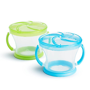 Munchkin® Any Angle™ Weighted Straw Trainer Cup with Click Lock™ Lid, 7 Ounce, 2 Count (Pack of 1), Blue/Green & ® Snack Catcher® Toddler Snack Cups, 2 Pack, Blue/Green