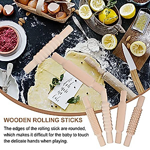 NUOBESTY 4pcs Wooden Mini Rolling Pin Embossed Rolling Stick Dough Molding Shaping Tool for Toddler Kids Art Craft Activity Supplies