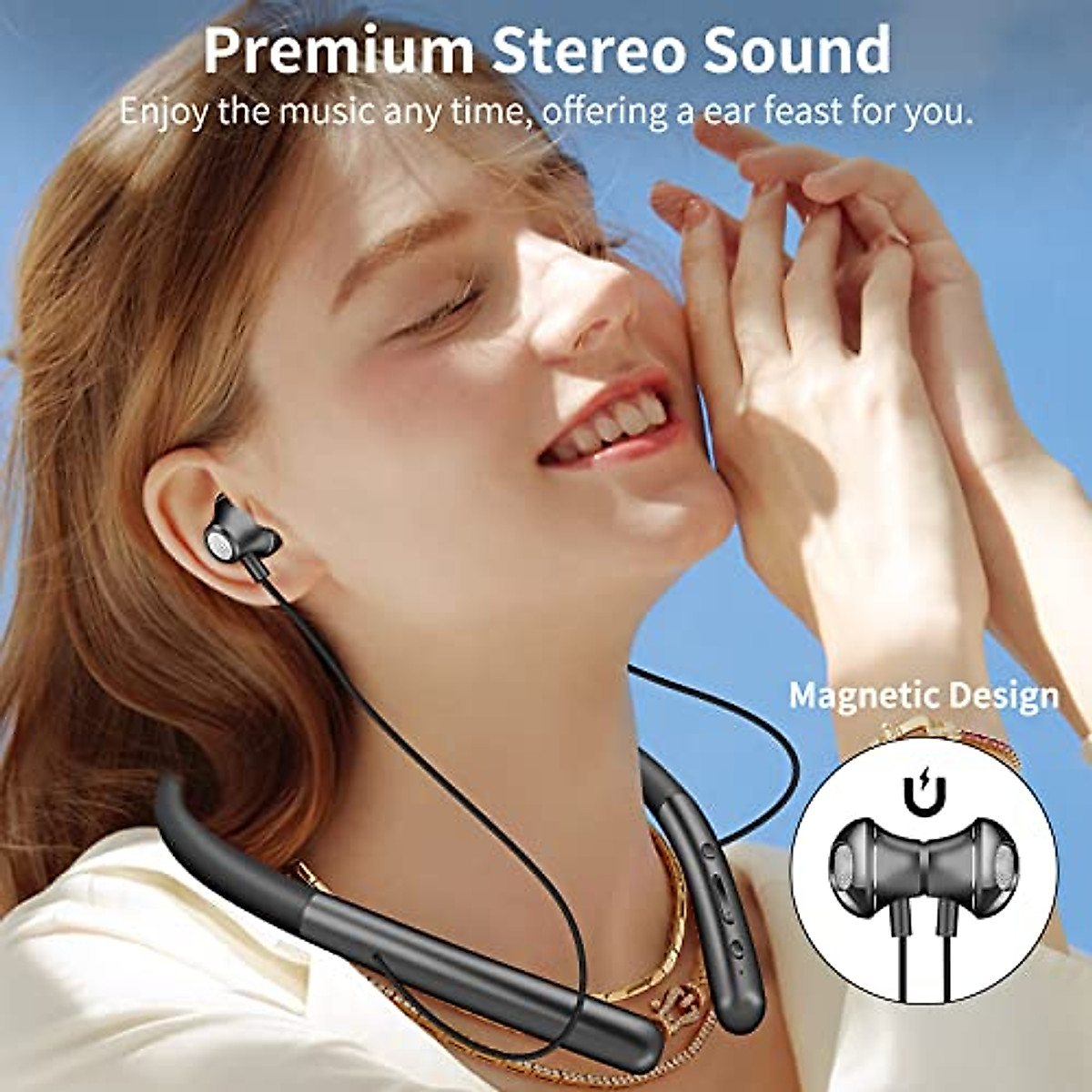 WESADN Bluetooth Headphones Neckband Wireless Earbuds Headset Noise Cancelling with Microphone 20H Playtime Sports Running Outdoor in Ear Headphones for iPhone Android, Black