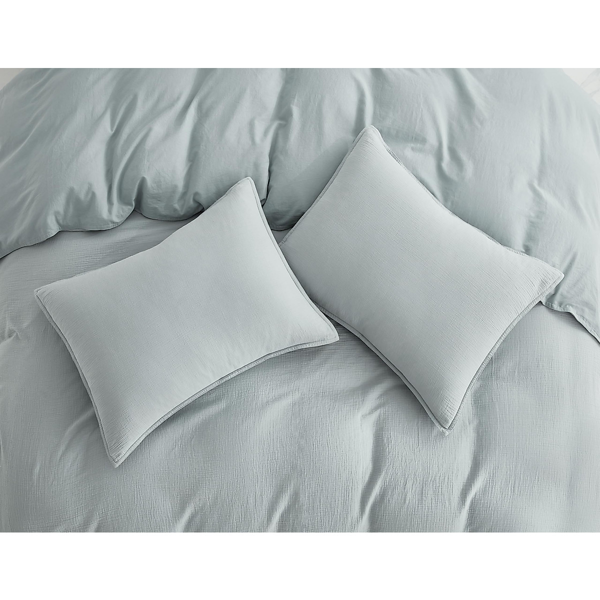 Chezmoi Collection Breeze 3-Piece Cotton Gauze King Duvet Cover Set, Light Blue-Gray Soft Washed Cotton Linen Like Textured Breathable Comforter Cover with Button Closure