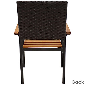Sunnydaze Malachi Acacia Wood Patio Armchair - Set of 2 - Resin Rattan-Wrapped Steel Frame - 275-Pound Weight Capacity - Brown