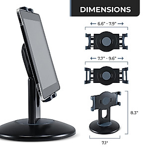 Aidata Tablet Stand - Compatible with iPad, iPad Mini, and Most 6-Inch-13-Inch Tablets, Adjustable Commercial POS Holder with 360-Degree Swivel, for Retail, Classroom, Business, and Home, Black