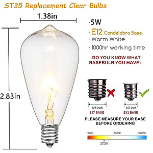 Romasaty 25-Pack ST35 Light Bulbs Replacement Edison Clear Bulbs -5 Watts C7/E12 Screw Base for Indoor/Outdoor Patio String Lights