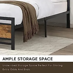 12 Inch Full Size Metal Platform Bed Frame with Wooden Headboard and Footboard, Mattress Foundation, No Box Spring Needed, Large Under Bed Storage, Non-Slip Without Noise(Rustic Brown, Full)