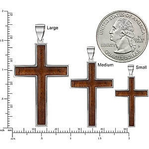 Aloha Jewelry Company Sterling Silver Koa Wood Traditional Cross Necklace Pendant with 18" Box Chain (Small)