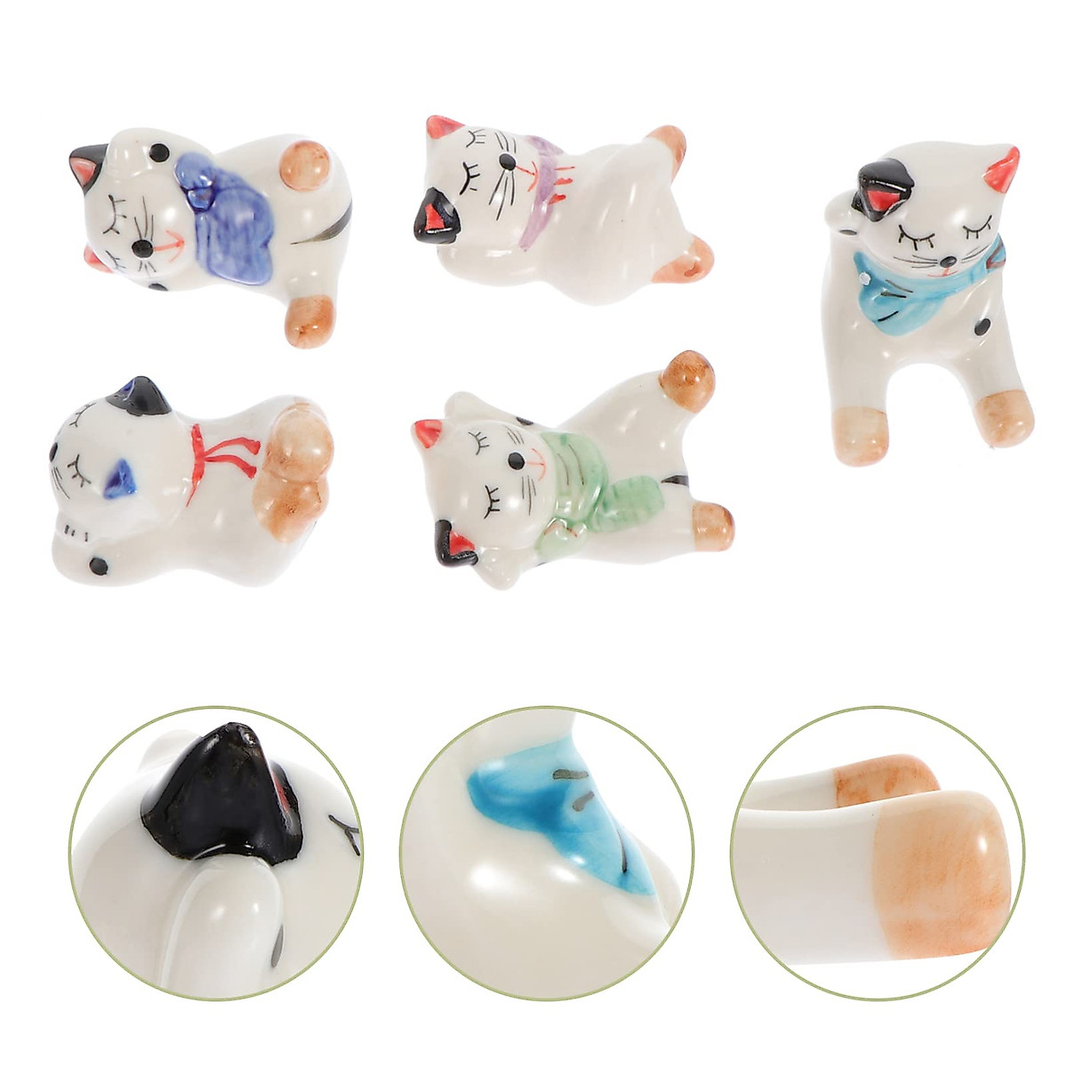 Hemoton 5pcs Chopsticks Rests，Cute Cat Chopsticks Rest Ceramic Chopsticks Holder Rack for Dinner Fork Spoon Knife Tableware