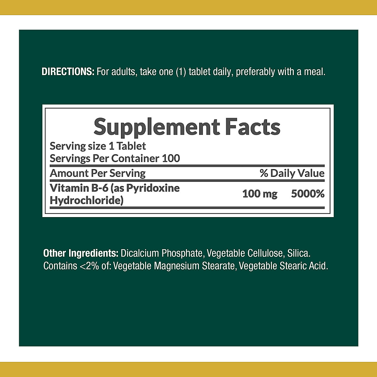 Nature's Bounty Vitamin B6, Supports Energy Metabolism and Nervous System Health, 100mg, Tablets, 100 Ct (Pack of 2)