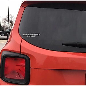 Objects In The Mirror Mac Side Mirror Window Decal Sticker 4 inch Wide White Color