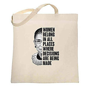 Ruth Bader Ginsburg Women Belong Quote Feminist Natural 15x15 inches Large Canvas Tote Bag Women