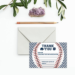 TENTADO Baseball Thank You Cards, Baseball Thank You Cards with Envelopes, Kids Fill in the Blank Thank You Cards, 20 Count with Envelopes, 4 X 6