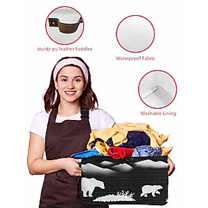 Bear Black Cube Storage Organizer Bins with Handles 2 Packs 15x11x9.5 Inch Collapsible Canvas Cloth Fabric Storage Basket for Shelves,Closet Forest Animal Tree Birds Abstract Mountain White