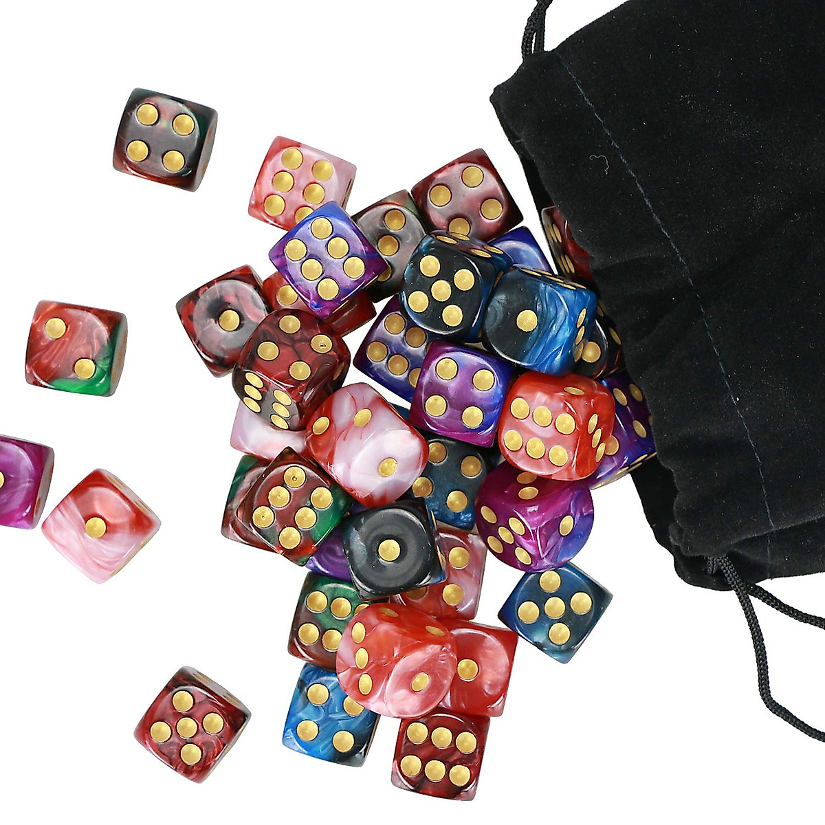 YOUSHARES 50 Pack D6 Game Dice Set with Pouch - 16mm Two Color 6 Sided Dice, Perfect Table Games Dice for Tenzi, Yahtzee, DND MTG RPG War Games