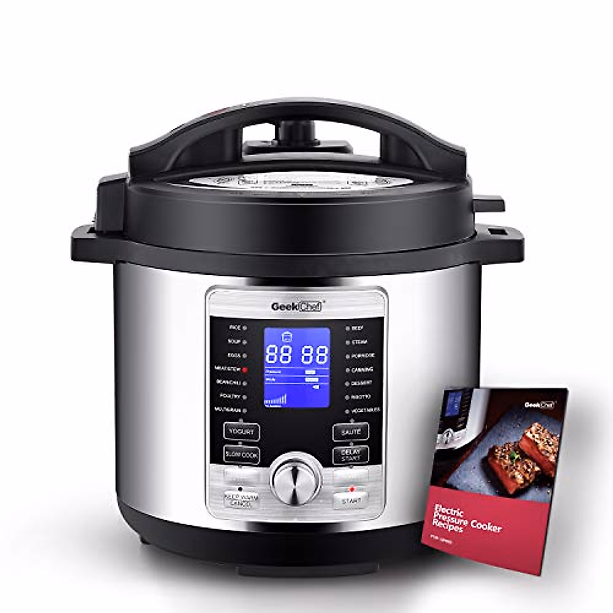 Geek Chef 6 Qt 17-in-1 Multi-Use Electric Pressure Cooker Stainless Steel Inner Pot Programmable LCD Display Digital Slow Cooker, Rice Cooker, Yogurt Maker, Egg Cooker, Sauté, Steamer, Warmer