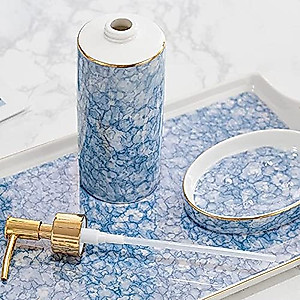 YAYA2021-SHOP Soap Bottles European Style Bathroom Accessories Set Ceramic 6-Pieces Bath Sets Includes Soap Dispenser Toothbrush Holder Tumblers Soap Dish and Tray, Gold Rim Soap Dispenser