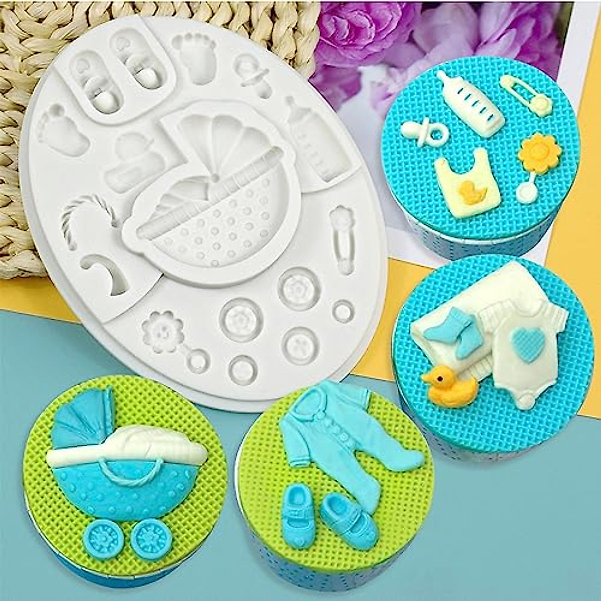 Baby Shower Silicone Mold For Candy Cookie Baby Stroller Fondant Molds For DIY Chocolate Candy Decoration Jewelry Baby Stroller Silicone Mold Cupcake Toppers Mold