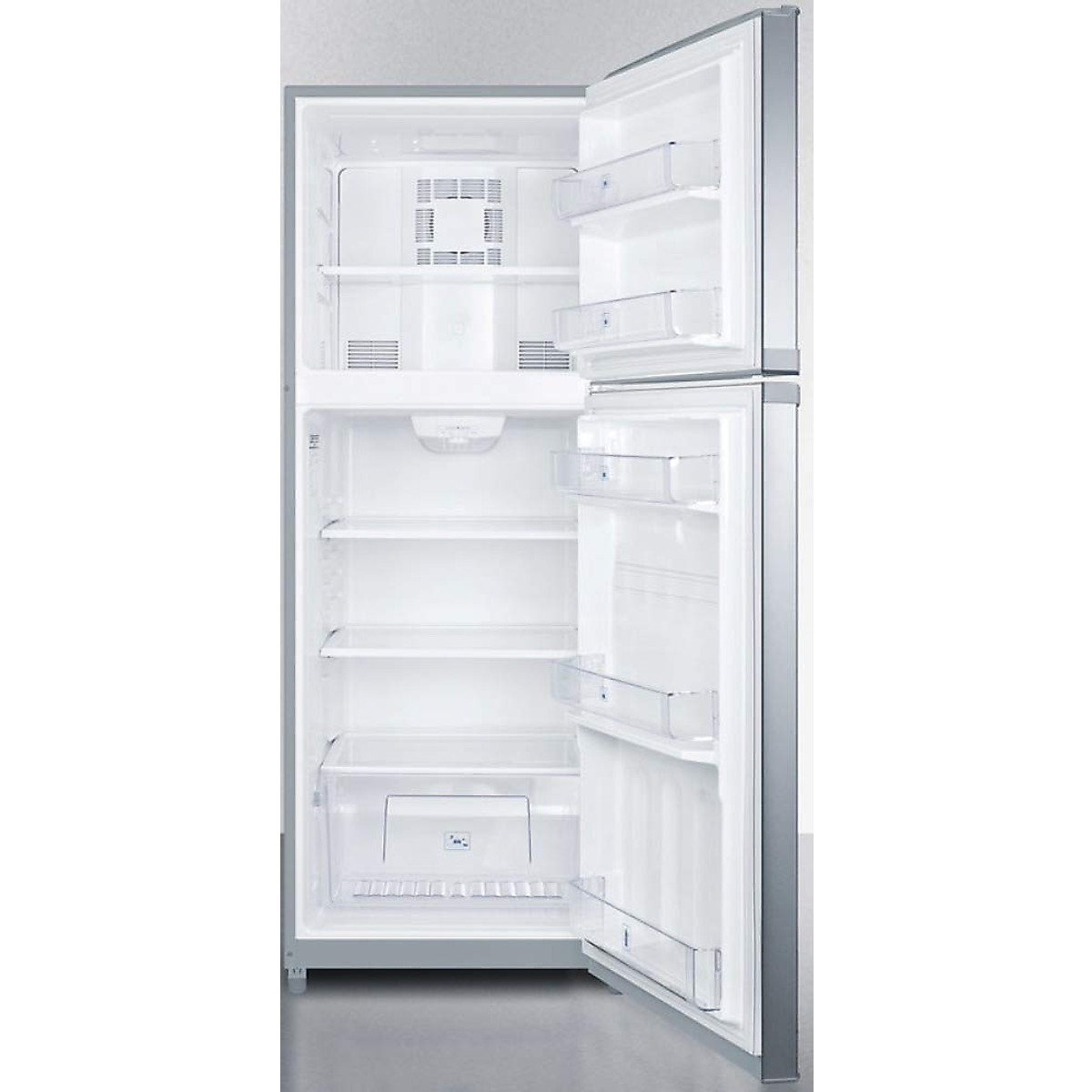 Summit FF1427SS 26"" Top Freezer Refrigerator with 12.9 cu. ft. Capacity Adjustable Glass Shelves Reversible Doors Interior Light in Stainless Steel