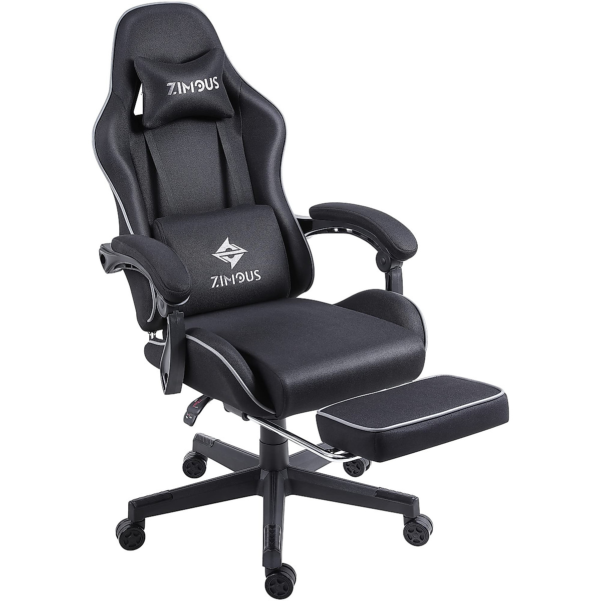 Zimous Gaming Chair Fabric Game Chair with Pocket Spring Cushion Office Massage Chair Breathable Reclining Computer Chair with Footrest Adjustable Ergonomic Gamer Chair 290LBS (Black)