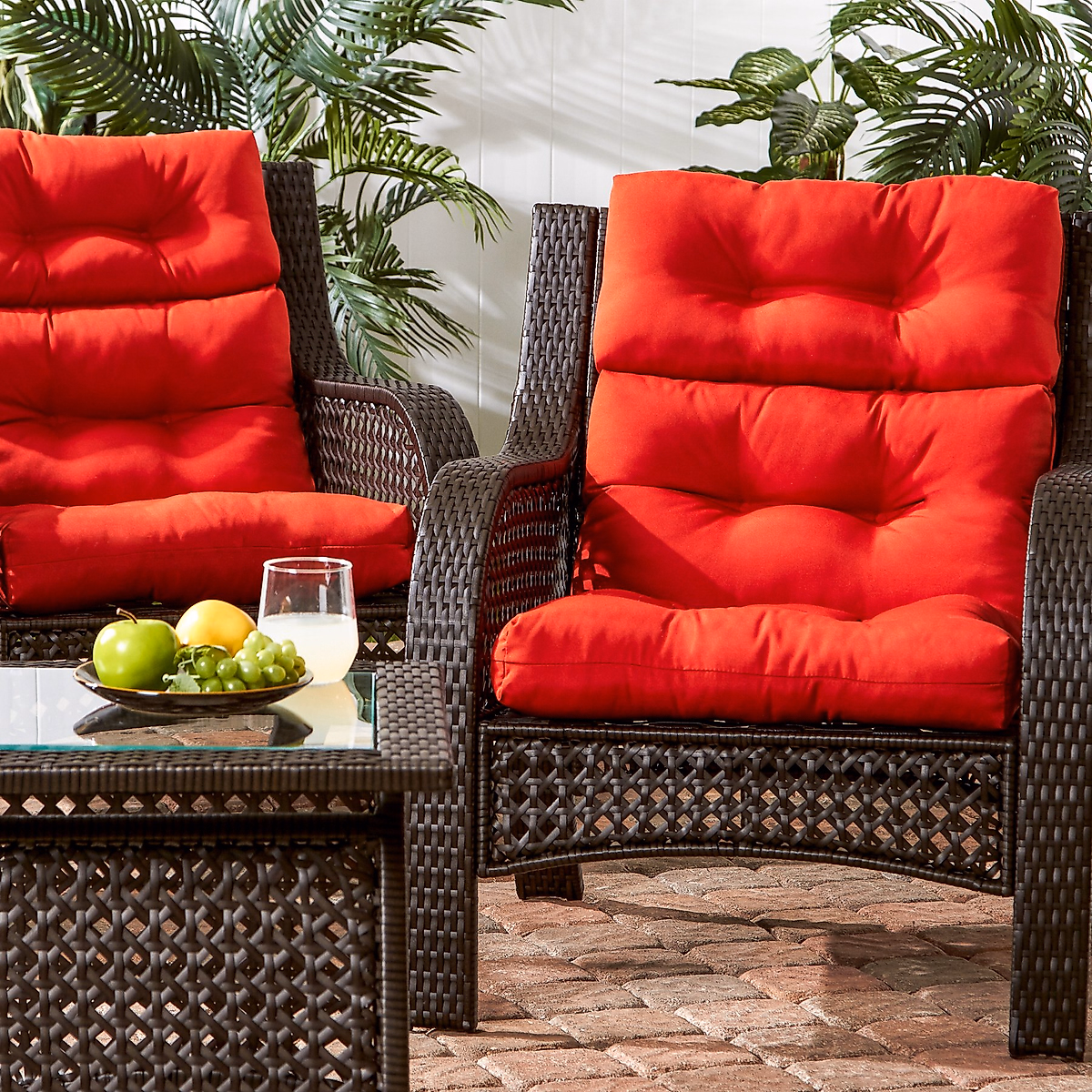 Greendale Home Fashions Outdoor 44 x 22-inch High Back Chair Cushion, Set of 2, Fire 2 Count