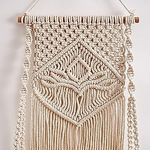 Walbest Macrame Wall Hanging Shelf Decor - Macrame Plant Hanger Boho Wall Decor, Boho Hanging Floating Wall Shelves for Wall Storage Beige