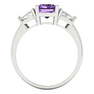3.0ct Emerald cut 3 stone Solitaire Simulated Alexandrite Engagement Wedding Anniversary Bridal Ring 14k White Gold 7.5