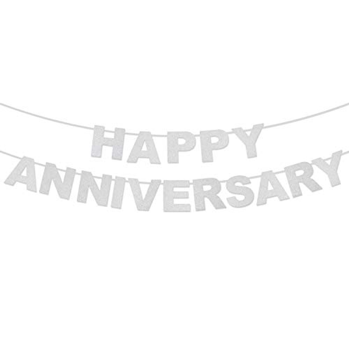 LINGTEER Happy Anniversary Silver Glitter Bunting Banner Perfect for Wedding Anniversary Party Decorations.[Pre-Strung]