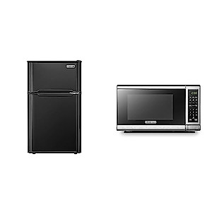 EUHOMY Mini Fridge with Freezer, 3.2 Cu.Ft Compact Refrigerator with freezer, 2 Door Mini Fridge & BLACK+DECKER EM720CB7 Digital Microwave Oven with Turntable Push-Button Door, Child Safety
