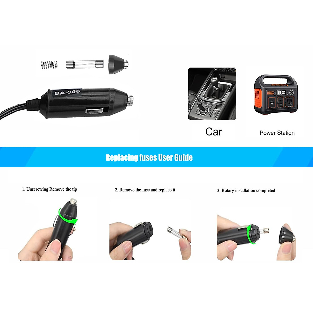 OEM BA-306 12V Car DC Adapter Power Cord Supply Compatible with Inogen One G3 G4 G5 Model IO-300 IO-400 1400-1000 1400-2000 BA-301 BA-503 BA306 Auto Vehicle Cigarette Lighter Plug Battery Charger