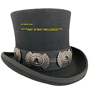 Funk Plus Silver Concho Hat Band for Cowboy Hats, Steampunk Tophats, Costume Rock Hat Slash Hat