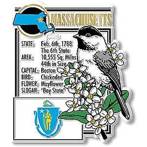 Massachusetts Six-Piece State Magnet Set by Classic Magnets, Includes 6 Unique Designs, Collectible Souvenirs Made in The USA