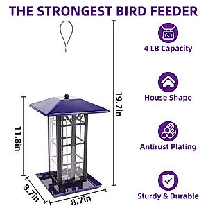 Metal Bird Feeder,Wild Bird Feeders for Outside Hanging 4LB Large Capacity,Thickened Metal Wild Bird Feeder for Finch Cardinal Chickadee,Weatherproof and Durable,Gifts for Bird Lovers Christmas