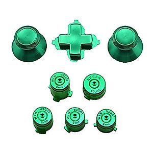 DIY Thumbstick Cap Joystick Analog Cap + Bullet ABXY + D-Pad Dpad Buttons with Screwdrivers Set for Xbox one Controller (Green)