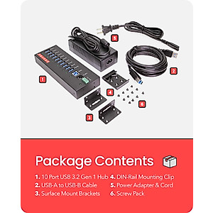 USB 3.2 Gen 1 10 Port Industrial Metal Hub w/15KV ESD Protection