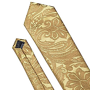 Barry.Wang Men Tie Set Paisley Gold Silk Necktie Pocket Square Cufflinks Formal Wedding Party Business Prom