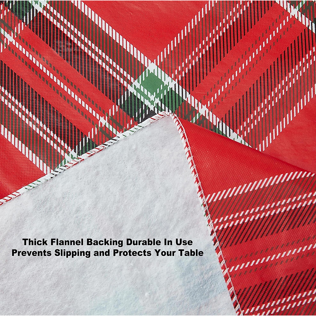 Newbridge Hamilton Red and Black Tartan Plaid Christmas Vinyl Flannel Backed Tablecloth, Traditional Xmas Holiday Plaid Vinyl Tablecloth with Flannel Backing, 60 Inch x 120 Inch Oblong/Rectangle