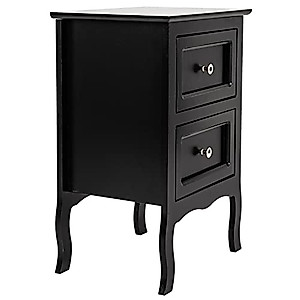 FFNUM Bedside Table Nightstand 2-Tier, Country Style Bedside Cabinet with 2 Drawers for Living Room and Bedroom- (Black) Night Stand