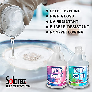 Solarez Crystal Clear Table-Top Epoxy Resin ~ One Gallon Kit ~ Two Part Pro Epoxy Resin & Hardener ~ DIY Kit for Wood, Counter Top, Bar Top, Tile & Resin Art ~ High Gloss Commercial Epoxy