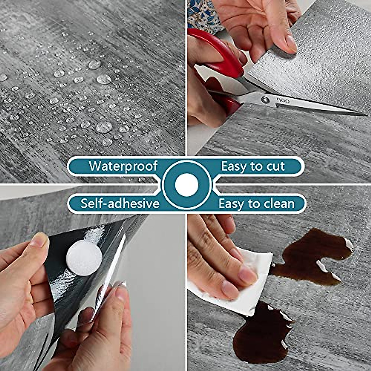 VEELIKE 12''x12'' Peel and Stick Wood Look Vinyl Tiles - 24 Pack, Waterproof, Self Adhesive, Removable, Distressed, Suitable for Floor, Bathroom, Bedroom, Kitchen