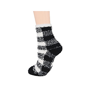 Cosy Encounter Womens Fuzzy Slipper Socks Winter Warm Anti Slip Socks Comfy Thick Thermal Socks Casual Home 5 Pairs White Black One Size, WDCEBS4072SXG5PSN