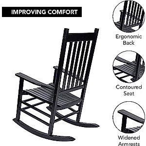 MEZHI Gray Round Wooden Rocking Chair, Porch Rocker (Black)