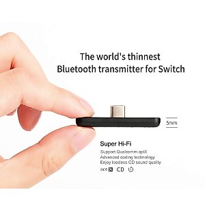 Gulikit Switch Bluetooth Adapter ,5.0 Wireless Audio Transmitter w/aptX Low Latency ,Game Voice Chat,AirPods Bluetooth Headphone Speakers Headset for Nintendo Switch & Switch Lite, PS5 PS4 PC,Black