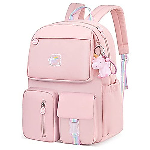 JQWYGB Cute Backpacks for Teen Girls - Rainbow Backpack Kawaii Backpack with Cute Pendant, Preppy Princess Backpack Bookbag