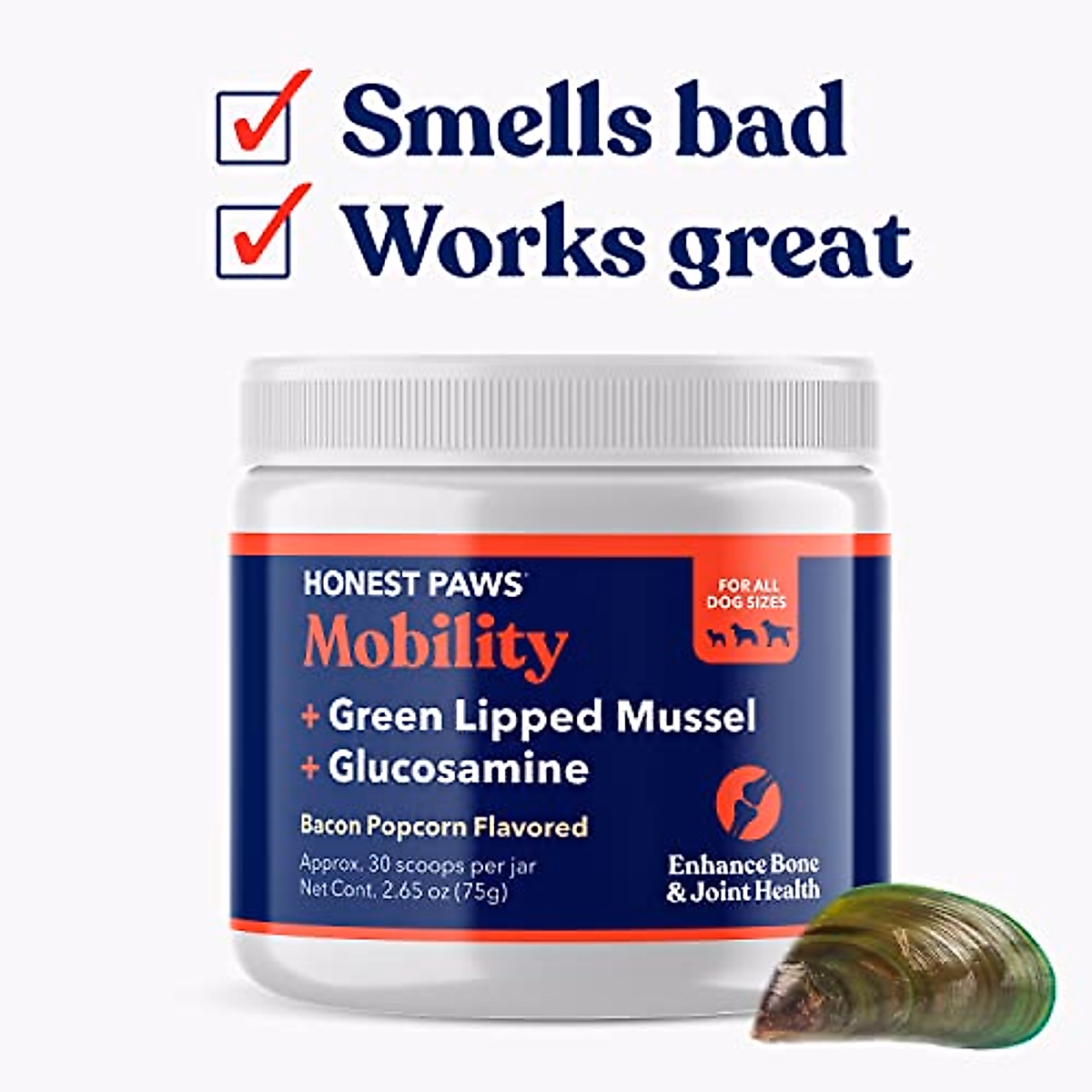 Honest Paws Mobility Hip and Joint Supplement for Dogs - Enhance Bone Health Lubricate Joints - Green Lipped Mussel, Glucosamine, Fish Oil, Chondroitin Sulfate, MSM, Vitamin C with Natural Flavors