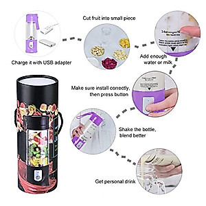 Portable Blender for Shakes and Smoothies USB Rechargeable Travel Juicer Cup Electric Mini Personal Size Blenders Frozen Fruit Ice Mixer Baby Food Mixing Machine with 6 Blades for Sports Travel and Outdoors 13.5oz (Purple)