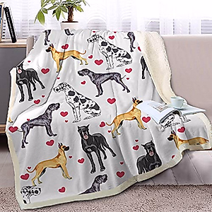 BlessLiving Great Dane Dog Blanket Red Heart Puppy Print Sherpa Fleece Throw Blanket Funny Dog Portrait Plush Blankets (Throw, 50 x 60 Inches)