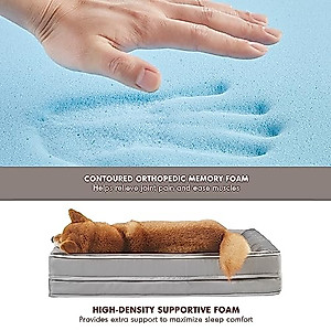 Codi Large Memory Foam Layer Dog Bed, Washable Orthopedic Dogs Beds Couch with Removable Zipper Cover, Waterproof Pet Sofa with U-Shape Bolster, Khaki, 91x68x(7.5+8.9) cm