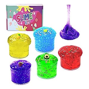 5 Pack Crunchy Slime,Clear Slime Kit with Glimmer for Girls,Birthday Gifts School Party Favors Toy for Girls and Boys