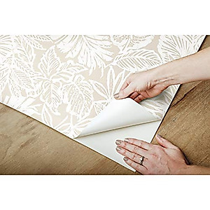 RoomMates RMK11435WP Beige Batik Tropical Leaf Peel and Stick Wallpaper, Roll